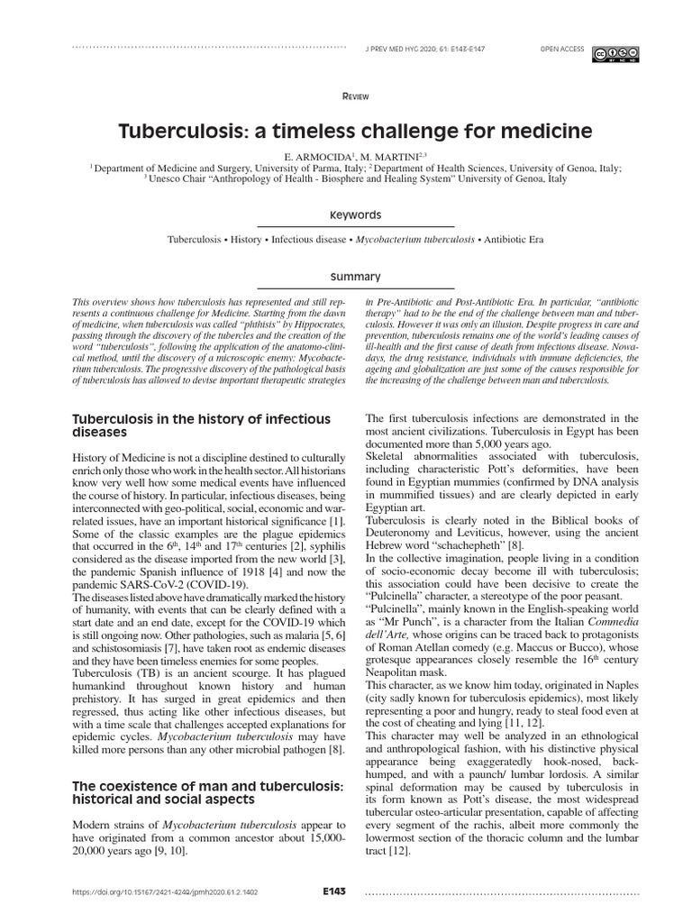 Tuberculosis - A Timeless Challenge For Medicine | PDF | Tuberculosis | Health Sciences
