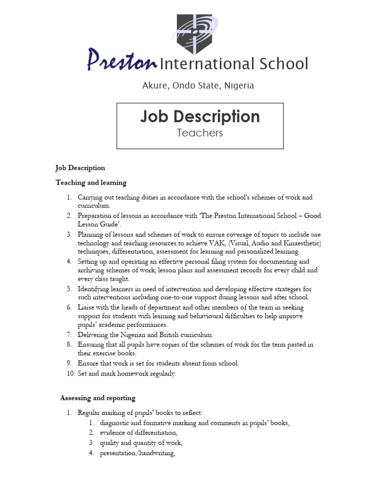Job Description Teachers.229983598 | PDF | Learning