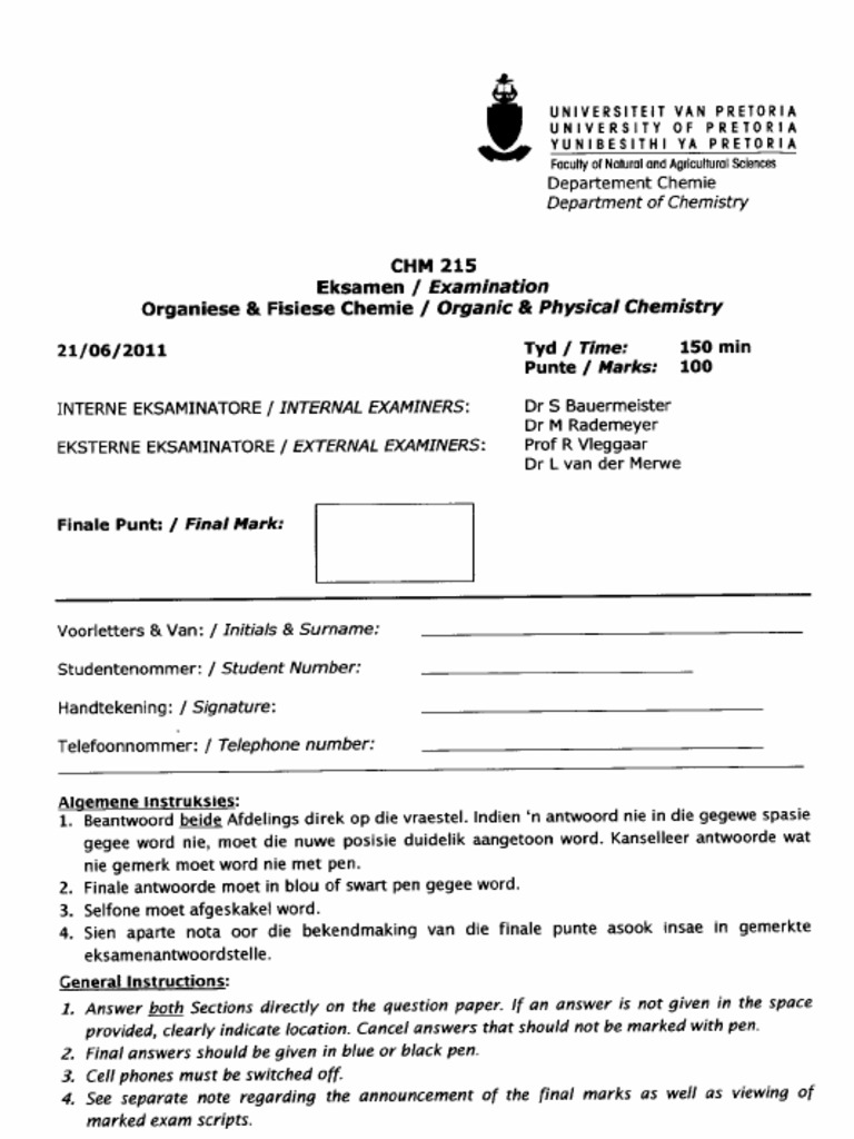 2011 - CHM 215 - Exam | PDF