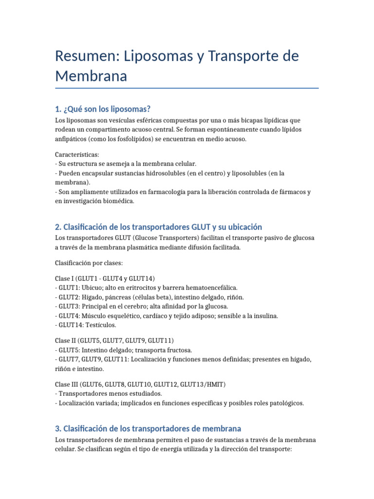 Liposomas y Transportadores GLUT en Membranas | PDF | Bicapa lipídica ...
