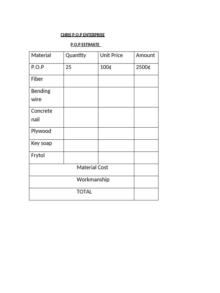 Material-Wps Office P.O.P Estimate | PDF