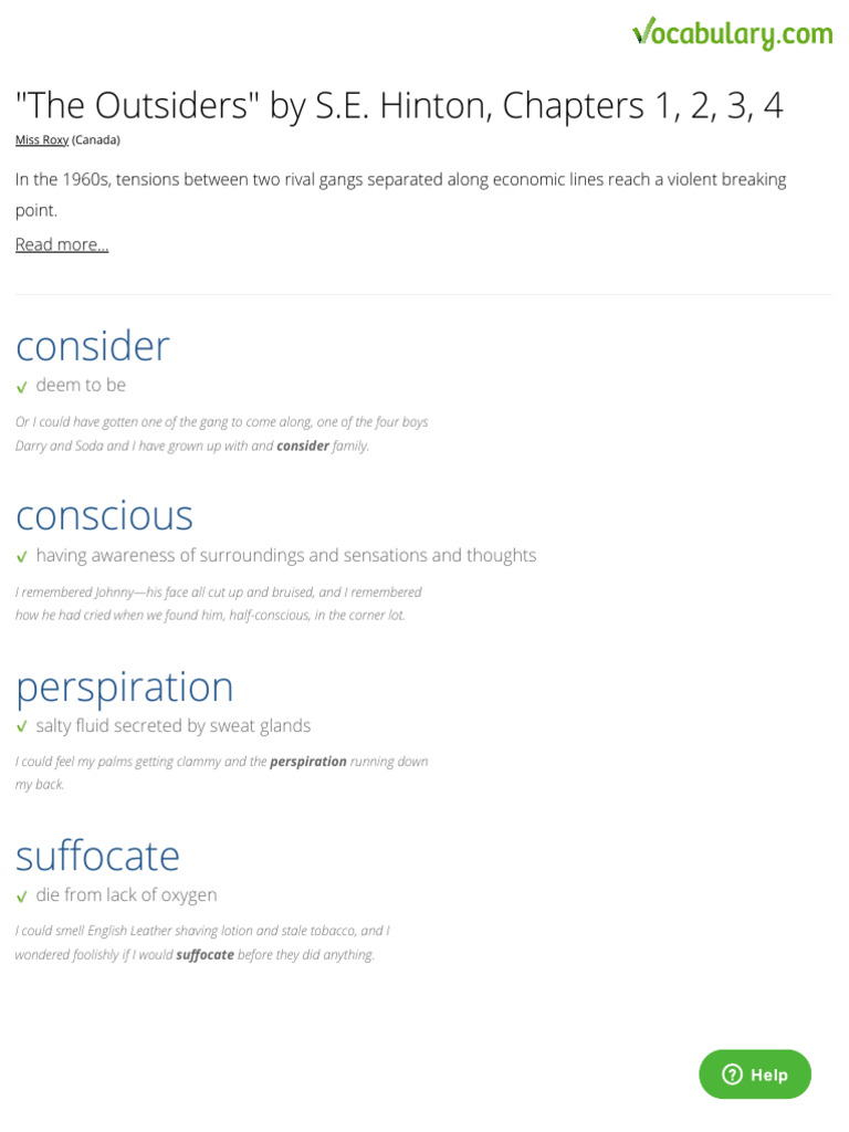 Ch. 1, 2, 3, 4 The Outsiders Vocabulary list | PDF
