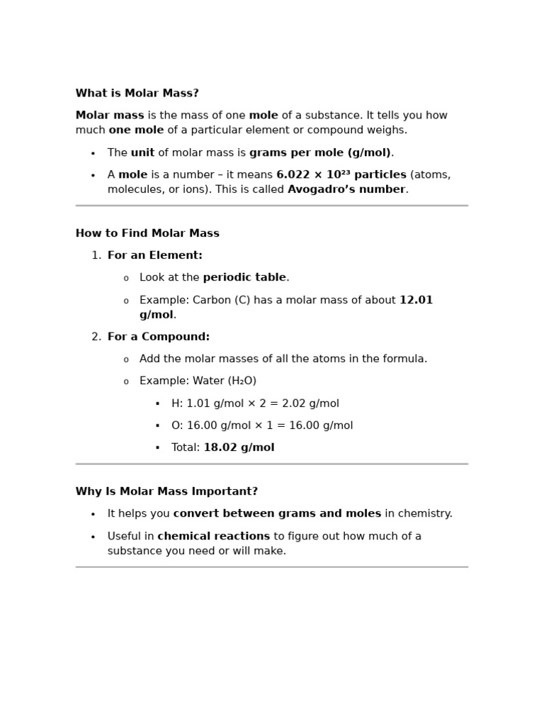 Understanding Molar Mass Basics | PDF