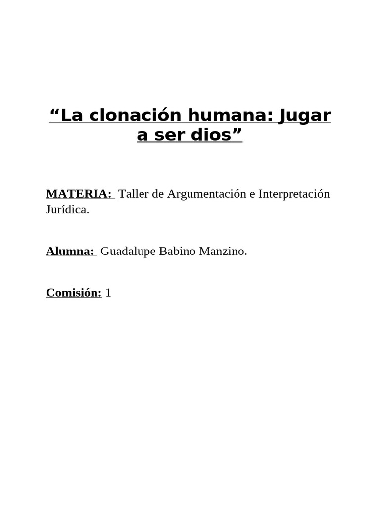 Clonación Humana: Ética y Riesgos Sociales | PDF | Clonación | Ciencias ...