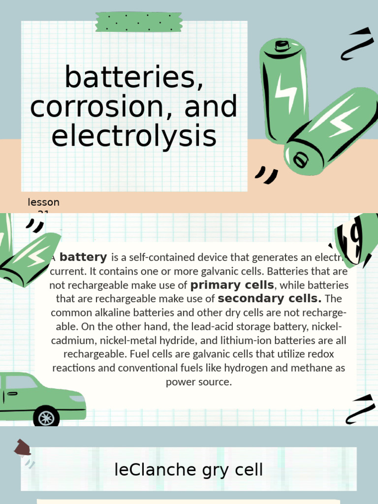 Batteries, Corrosion, and Electrolysis Explained | PDF | Rechargeable ...
