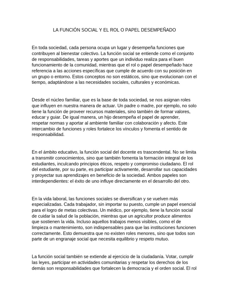 La Función Social y El Rol o Papel Desempeñado | PDF | Sociedad | Maestros