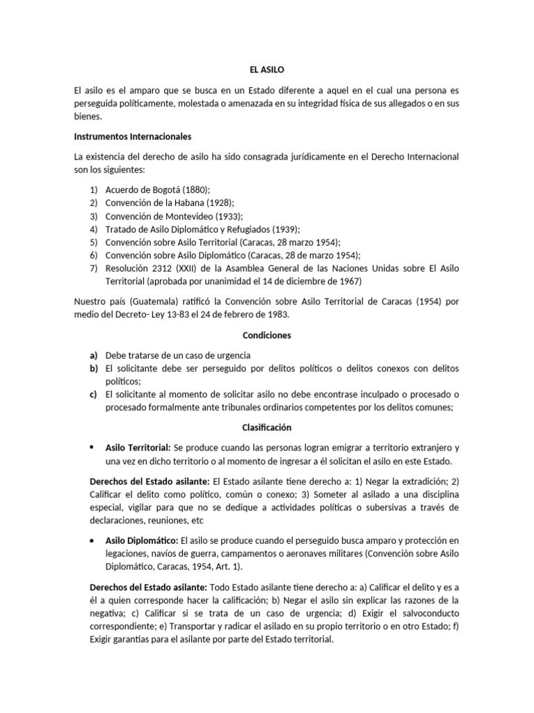 Derechos y Tipos de Asilo Internacional | PDF | Estado (política ...