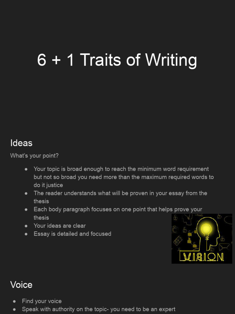 6+1 Traits of Writing Guide | PDF