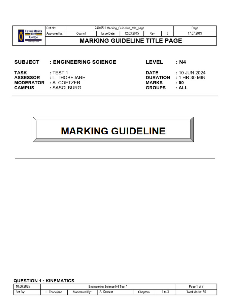 Engineering Science N4 Test 1 2025 | PDF