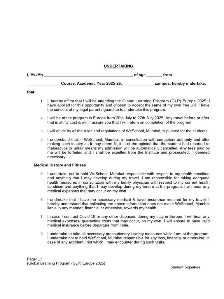 Student Undertaking Europe | PDF | Justice | Crime & Violence