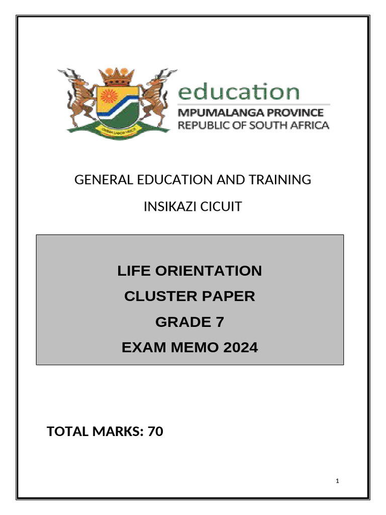 Grade 7 Life Orientation Exam Memo 2024 | PDF | Determinants Of Health