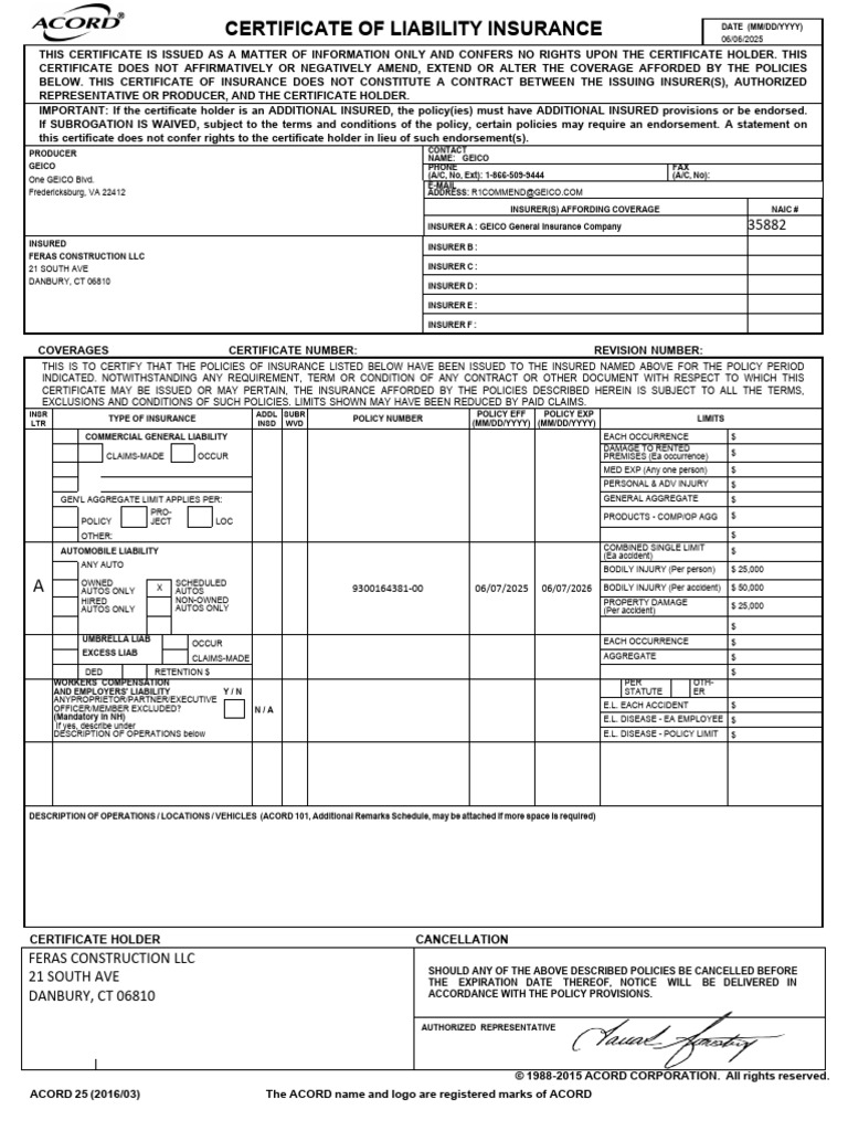 Certificate of Insurance | PDF | Insurance | Private Law