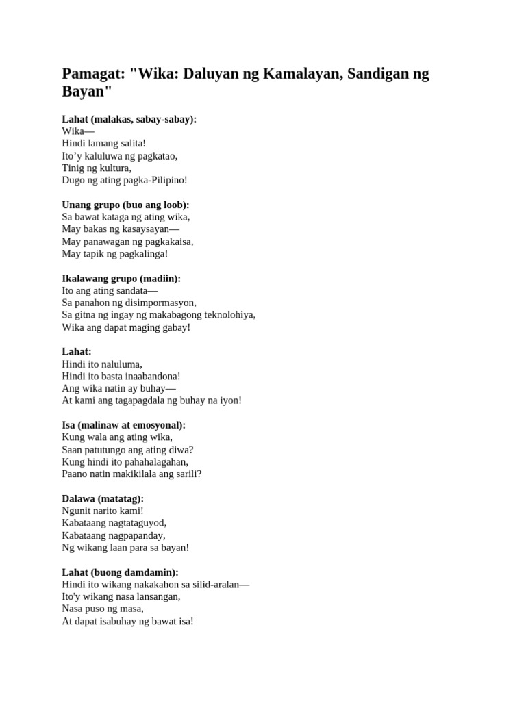 Sabayang Pagbigkas Grade 10 12 | PDF