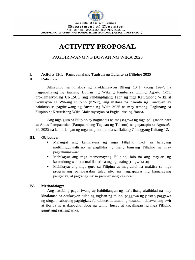Filipino Acitvity Proposal and Action Plan 1 | PDF