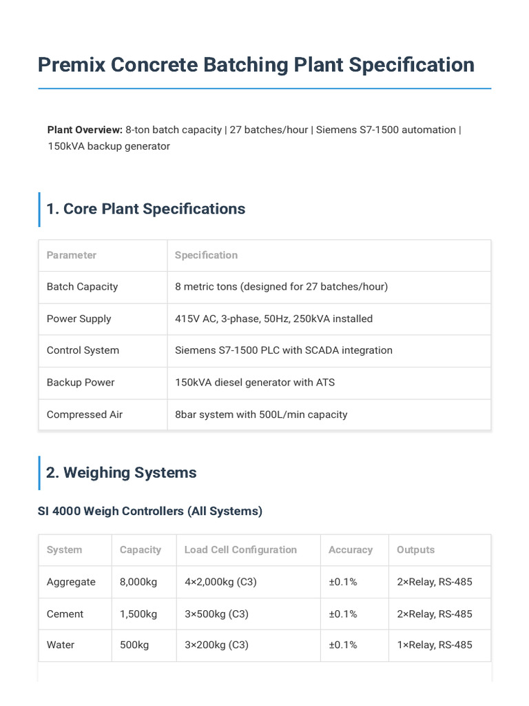 SANY Premix Concrete Batching Specs | PDF | Pump | Electric Generator