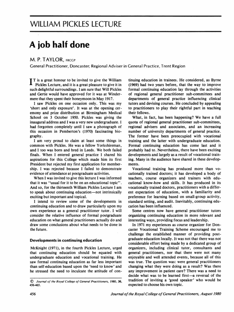 William Pickles Lecture. A Job Half Done | PDF | Dose (Biochemistry ...