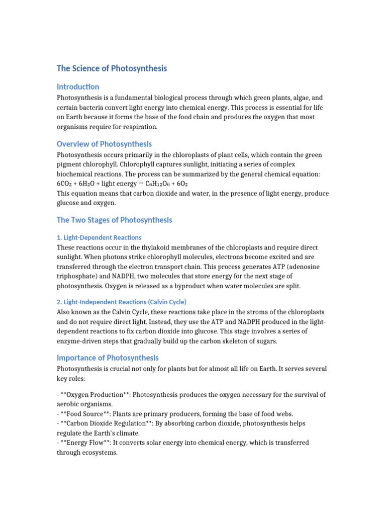 The Science of Photosynthesis | PDF | Photosynthesis | Chloroplast