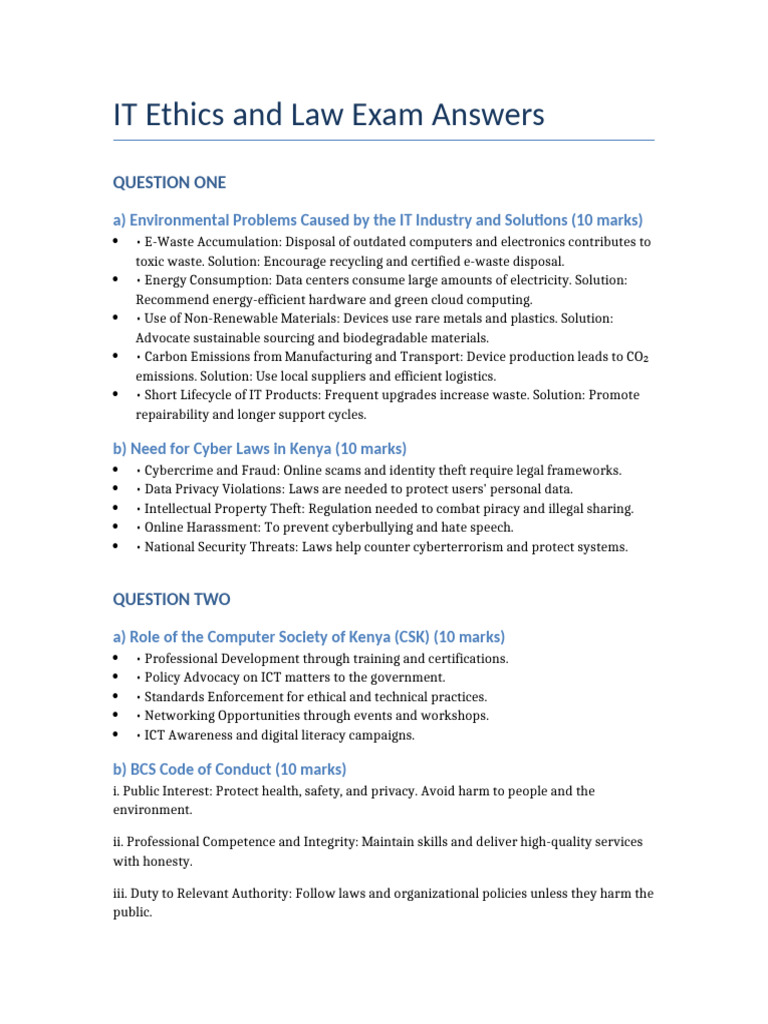 IT Ethics and Law Exam Answers | PDF | Electronic Waste | Cybercrime