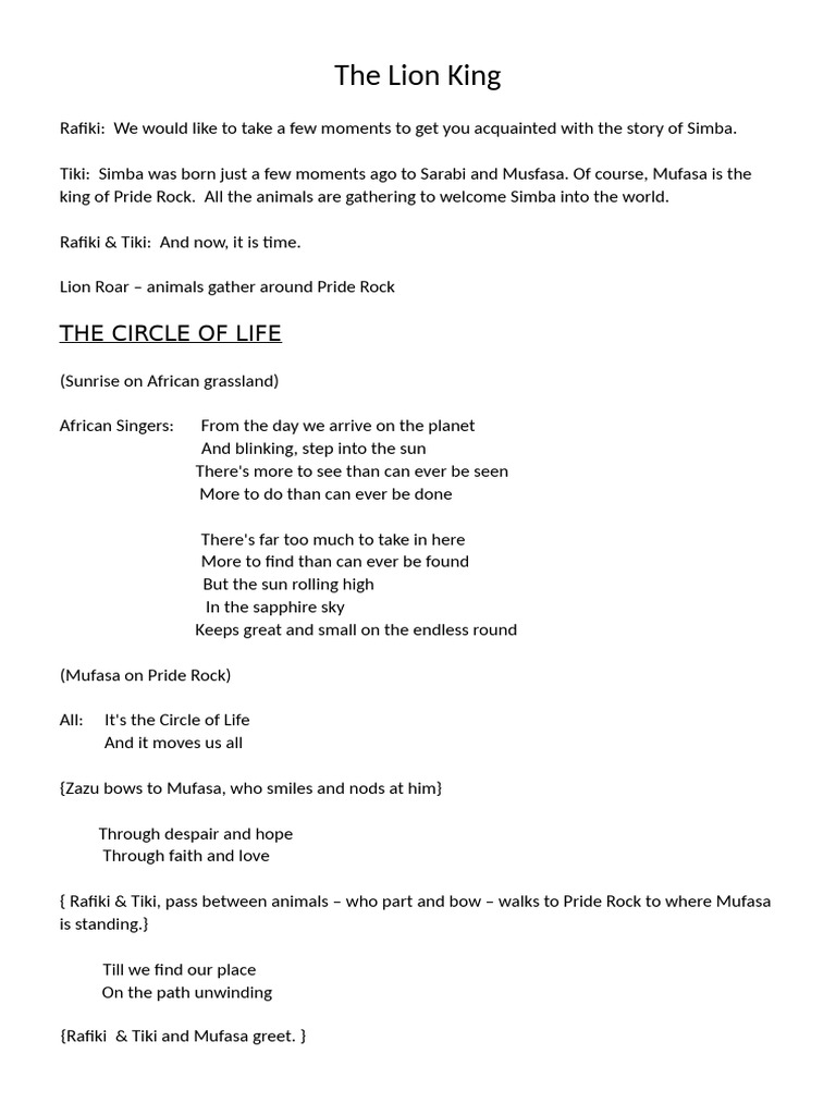 The Lion King Script Excerpt | PDF
