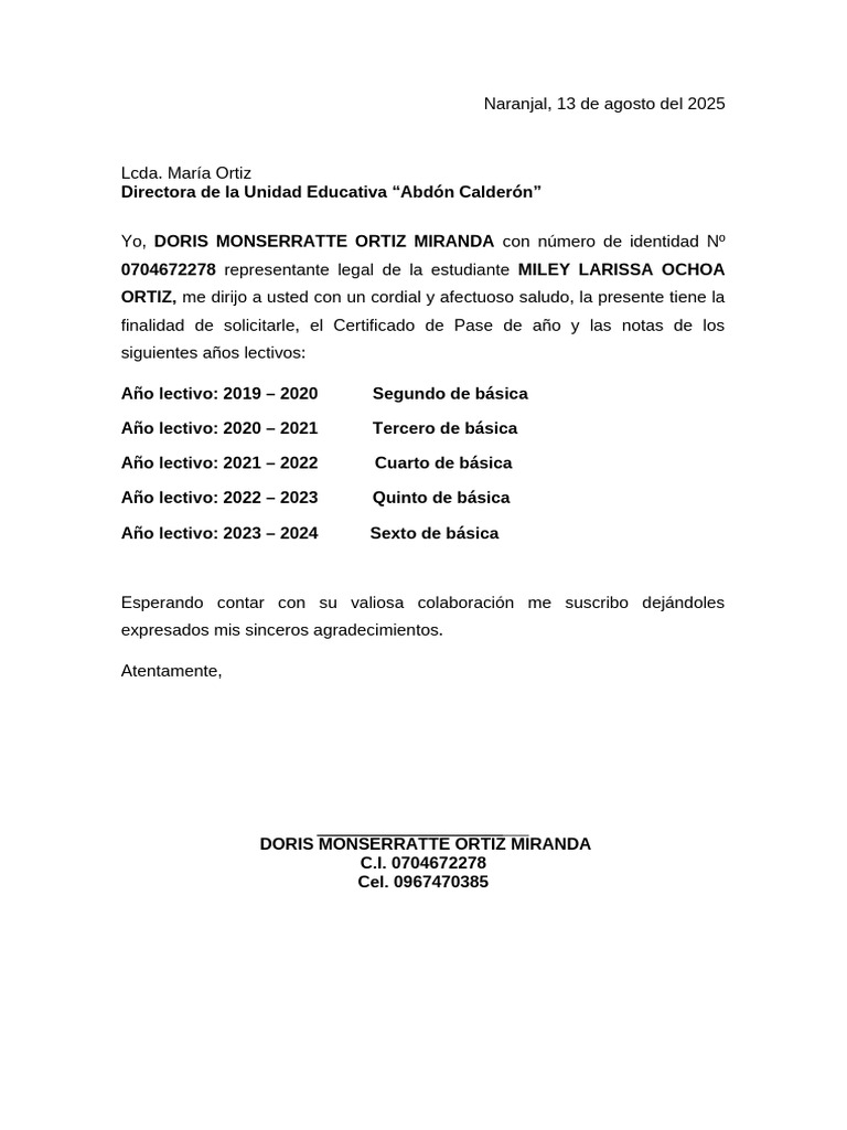 Solicitud de Notas Escuela Abdon Calderon | PDF