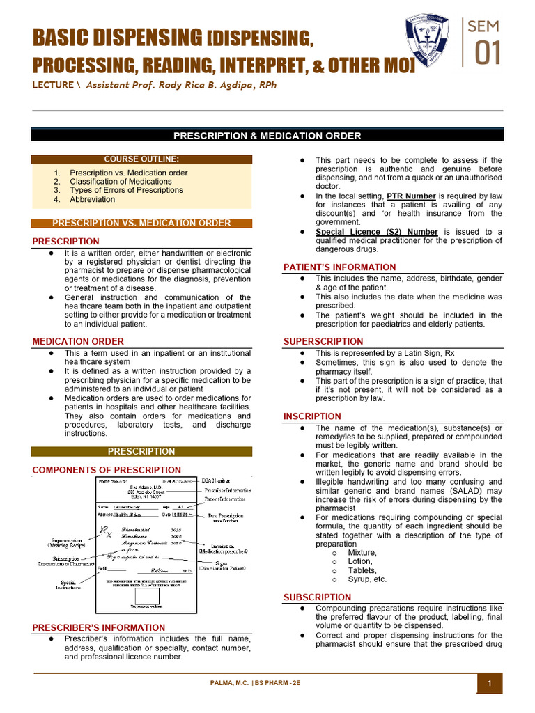 Understanding Prescription vs Medication Order | PDF | Medical ...