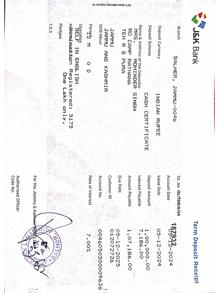 FD Receipt | PDF