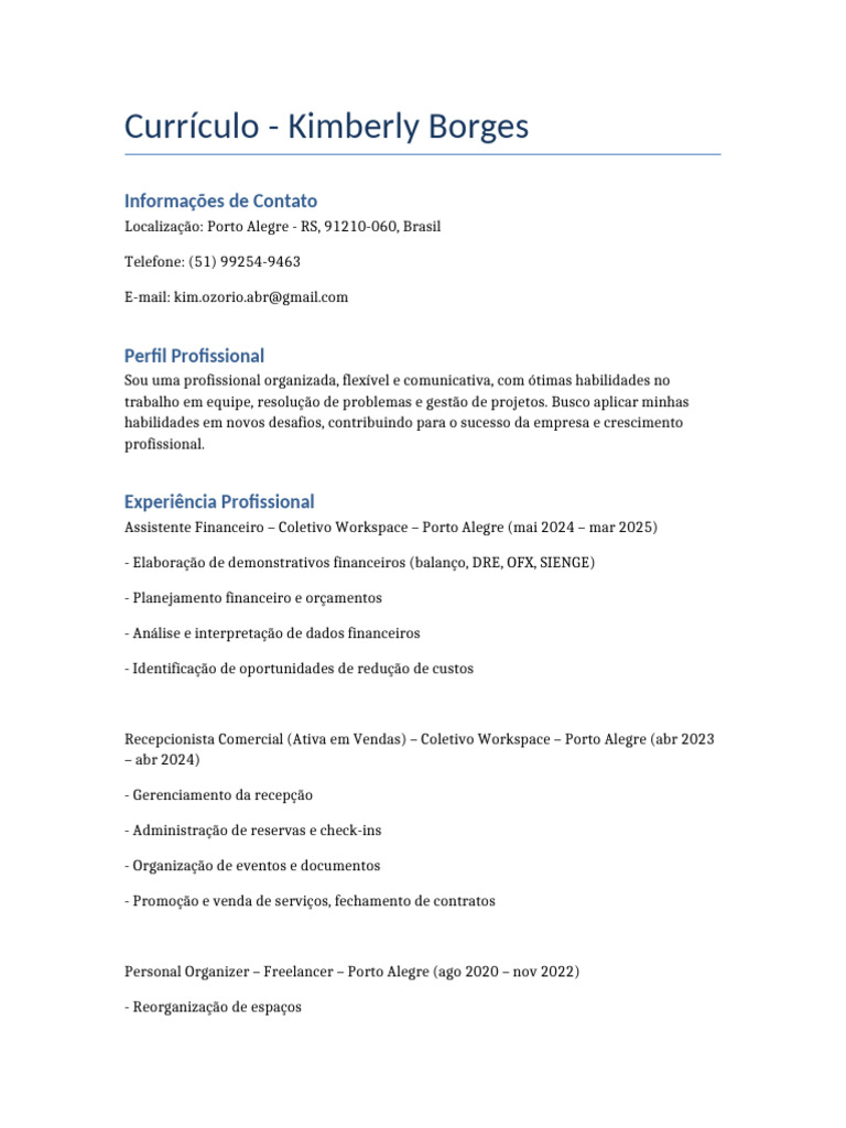 Curriculo Kimberly Borges | PDF