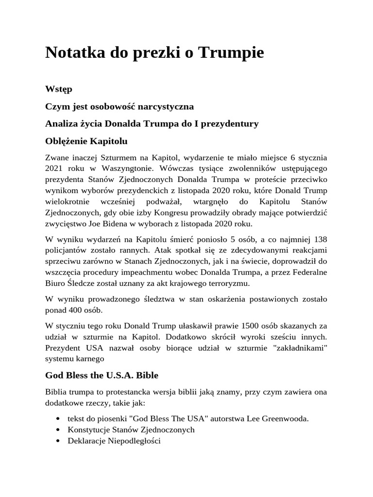 Notatka Do Prezki o Trumpie | PDF