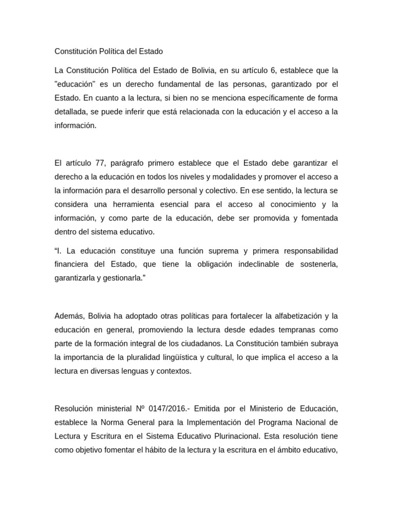 Fomento de la Lectura en Bolivia | PDF | Comprensión lectora ...