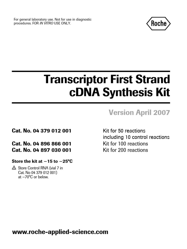 Transcriptor cDNA Synthesis Kit Guide | PDF | Complementary Dna ...
