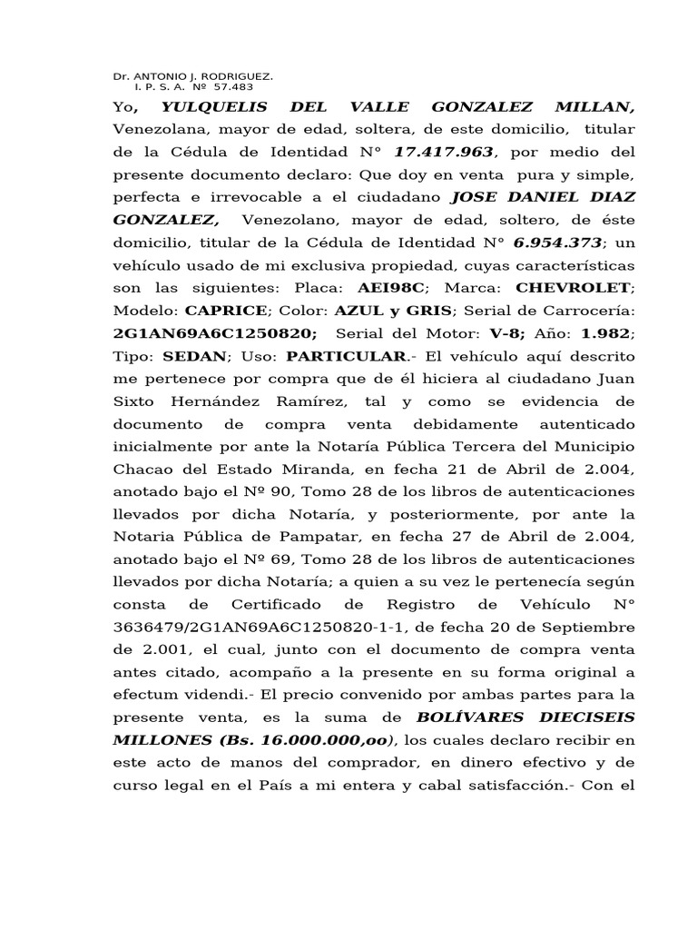 Venta Autobus Chevrolet (Nelly Velasquez) | PDF