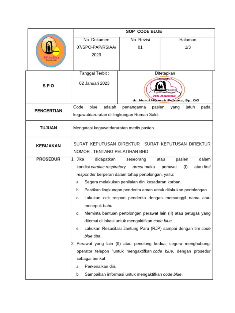 Sop Code Blue | PDF