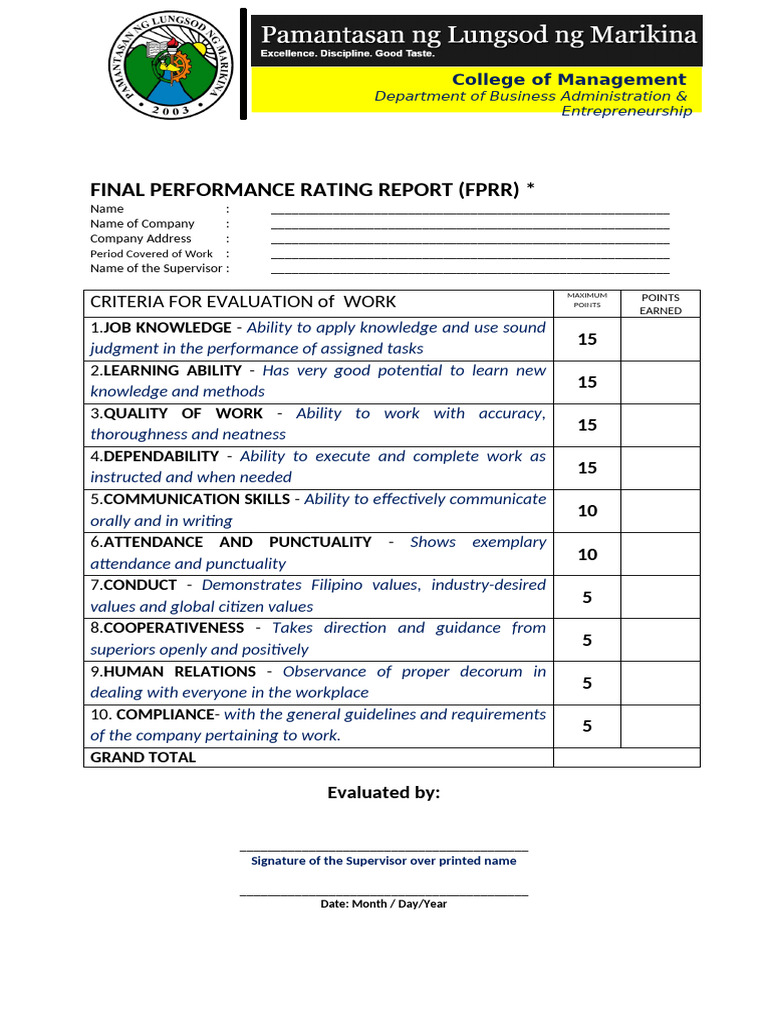 Final Performance Rating Report Template | PDF | Chess | Chess Theory