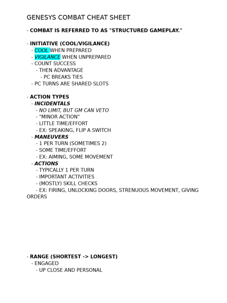 Combat Cheat Sheet | PDF