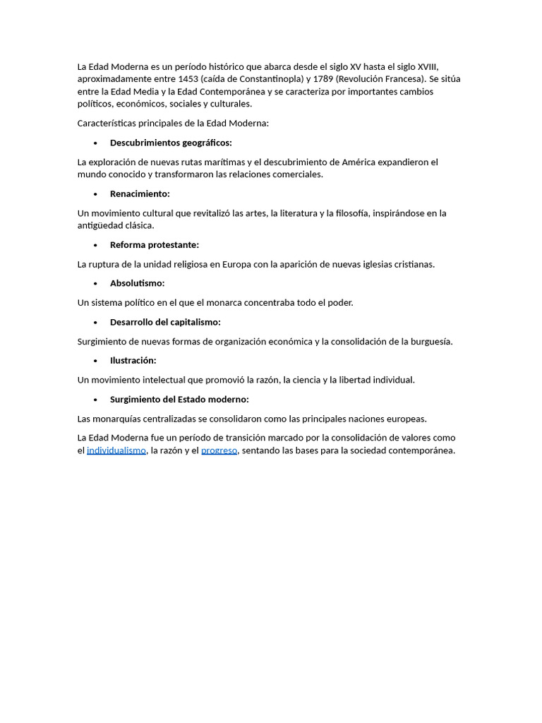 Características de la Edad Moderna | PDF