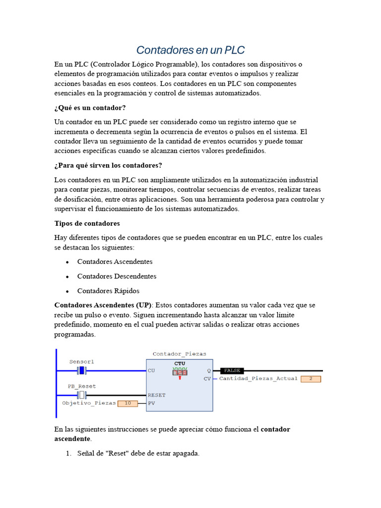 Contadores en PLC: Tipos y Funciones | PDF | Controlador lógico ...