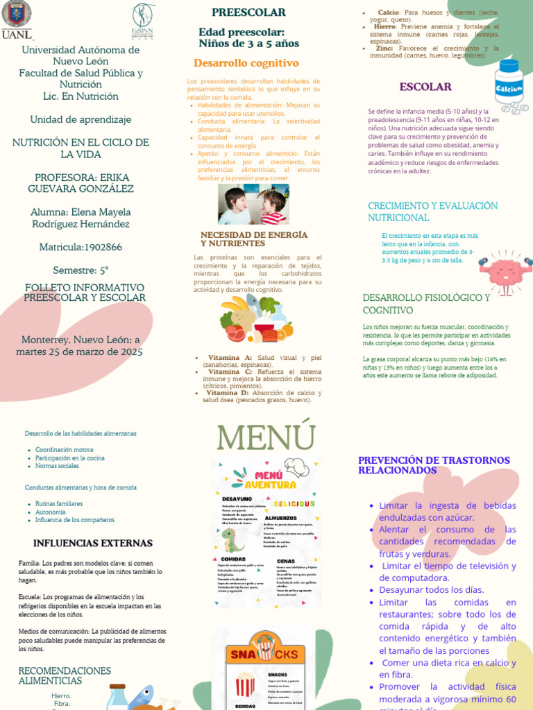 Folleto Preescolar y Escolar | PDF | Alimentos | Nutrición