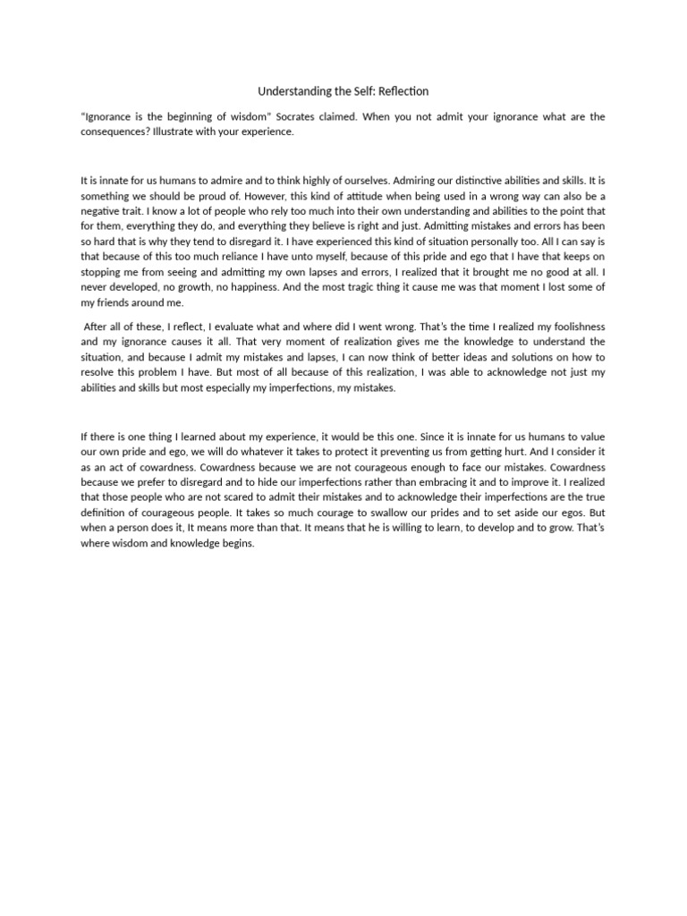 Understanding the Self Reflection Ignorance | PDF | Wisdom | Knowledge