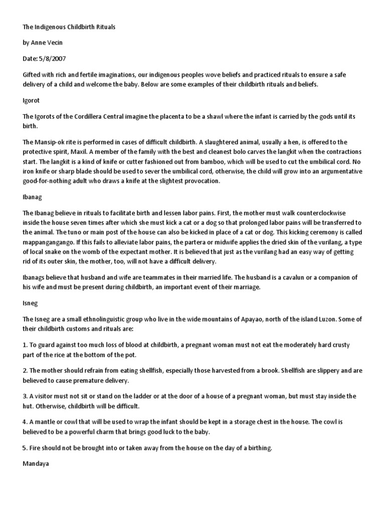 The Indigenous Childbirth Rituals | Childbirth | Infants