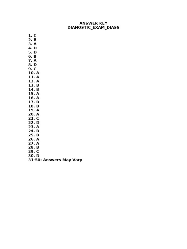 Answer Key Diass Diagnostic Exam | PDF