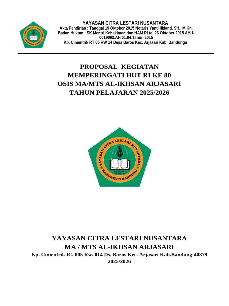 Proposal Hut Ri Ke 80 Osis | PDF