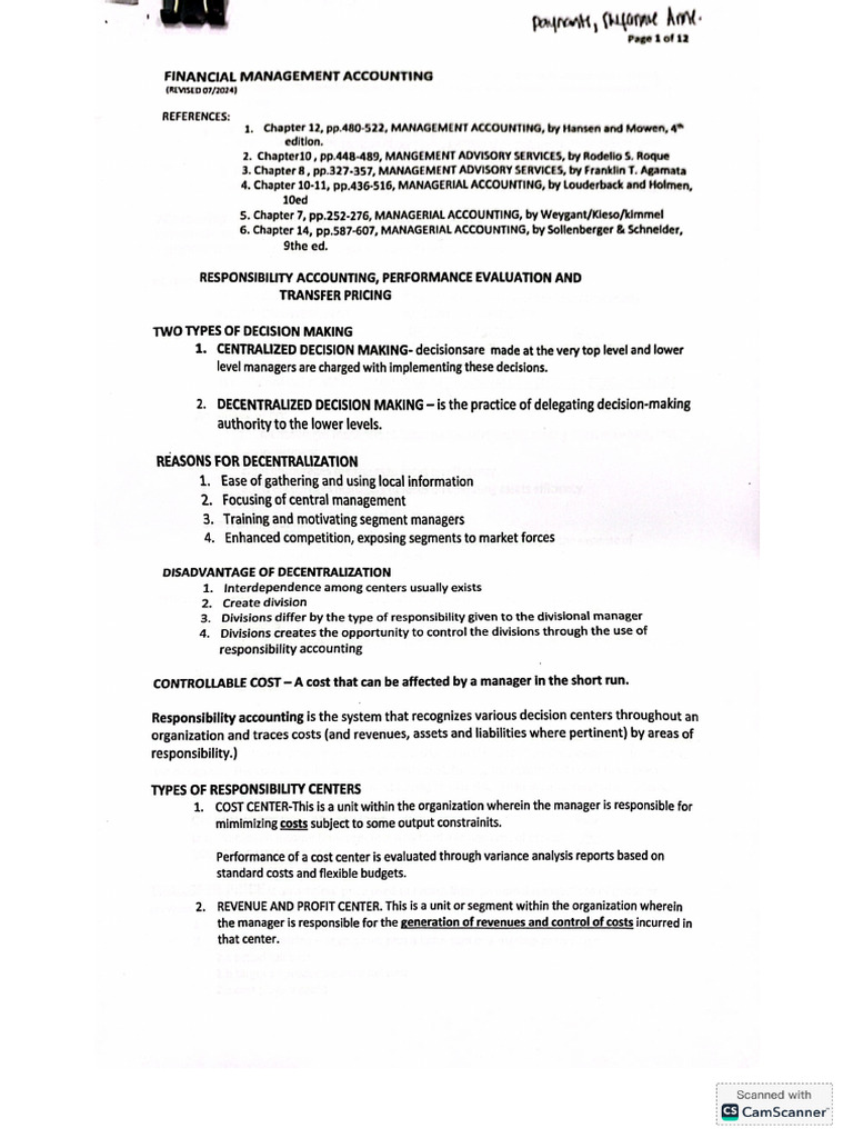 Responsibility Accounting | PDF