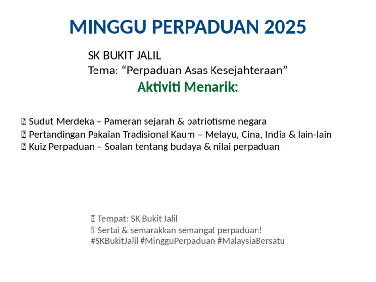 Poster Minggu Perpaduan SK Bukit Jalil | PDF