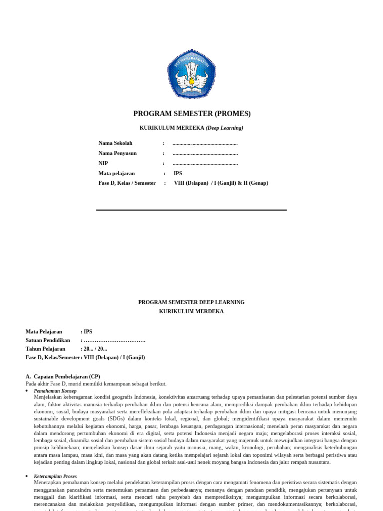Centralpendidikan.com Promes IPS K-VIII (Deep Learning) | PDF