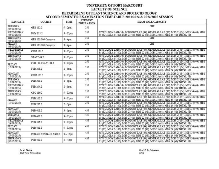 2024-2025 QA-QC Second Semester Exam Timetable PSB Main | PDF ...