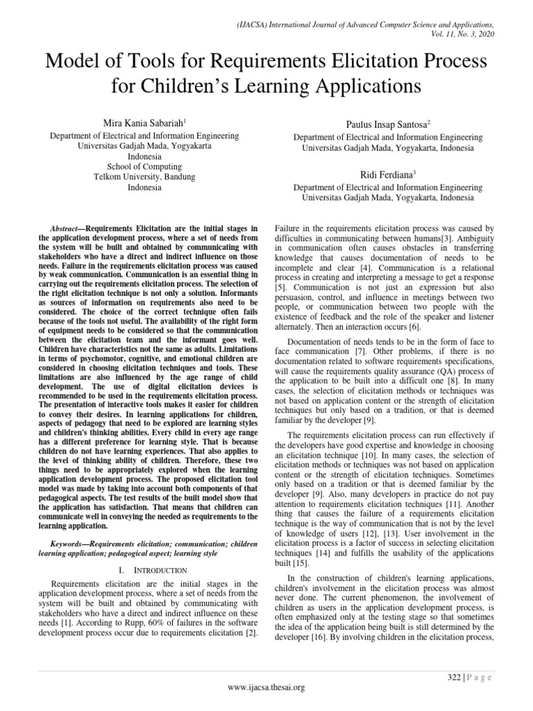 Model of Tools For Requirements Elicitation Process For Children's ...