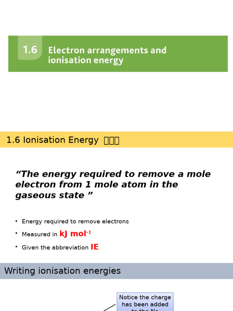 1.6 Ionisation Energy | PDF | Sodium | Ionization