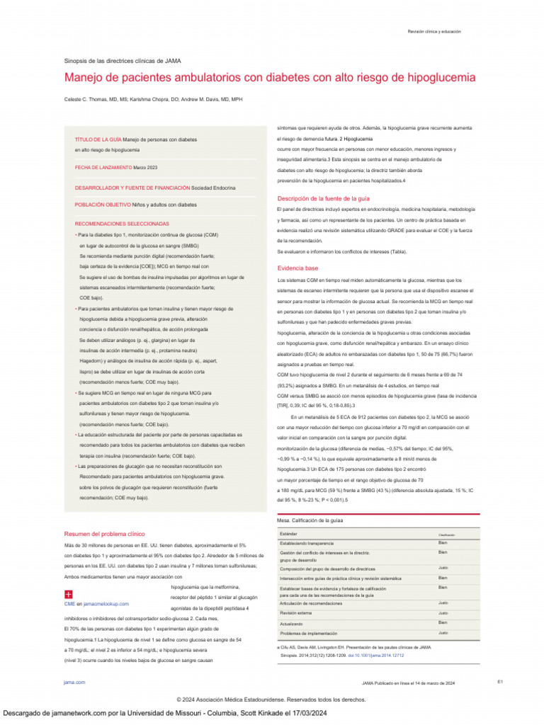 Hipoglucemia Con DM en Pcte Ambulatorio | PDF | Hipoglucemia | Diabetes