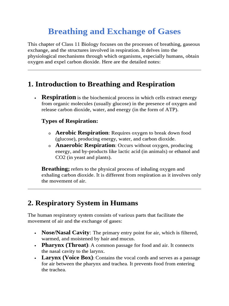 G-11 Biology Shorts Notes by Dharaneesh- 2 | PDF | Breathing ...