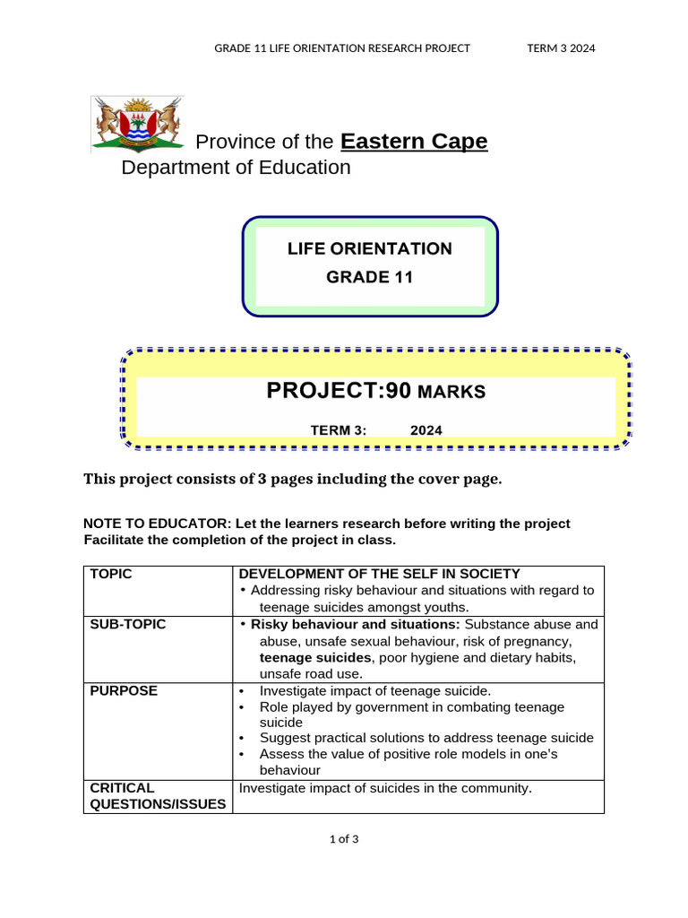 2024 Gr11 Life Orientation Project | PDF | Behavioural Sciences